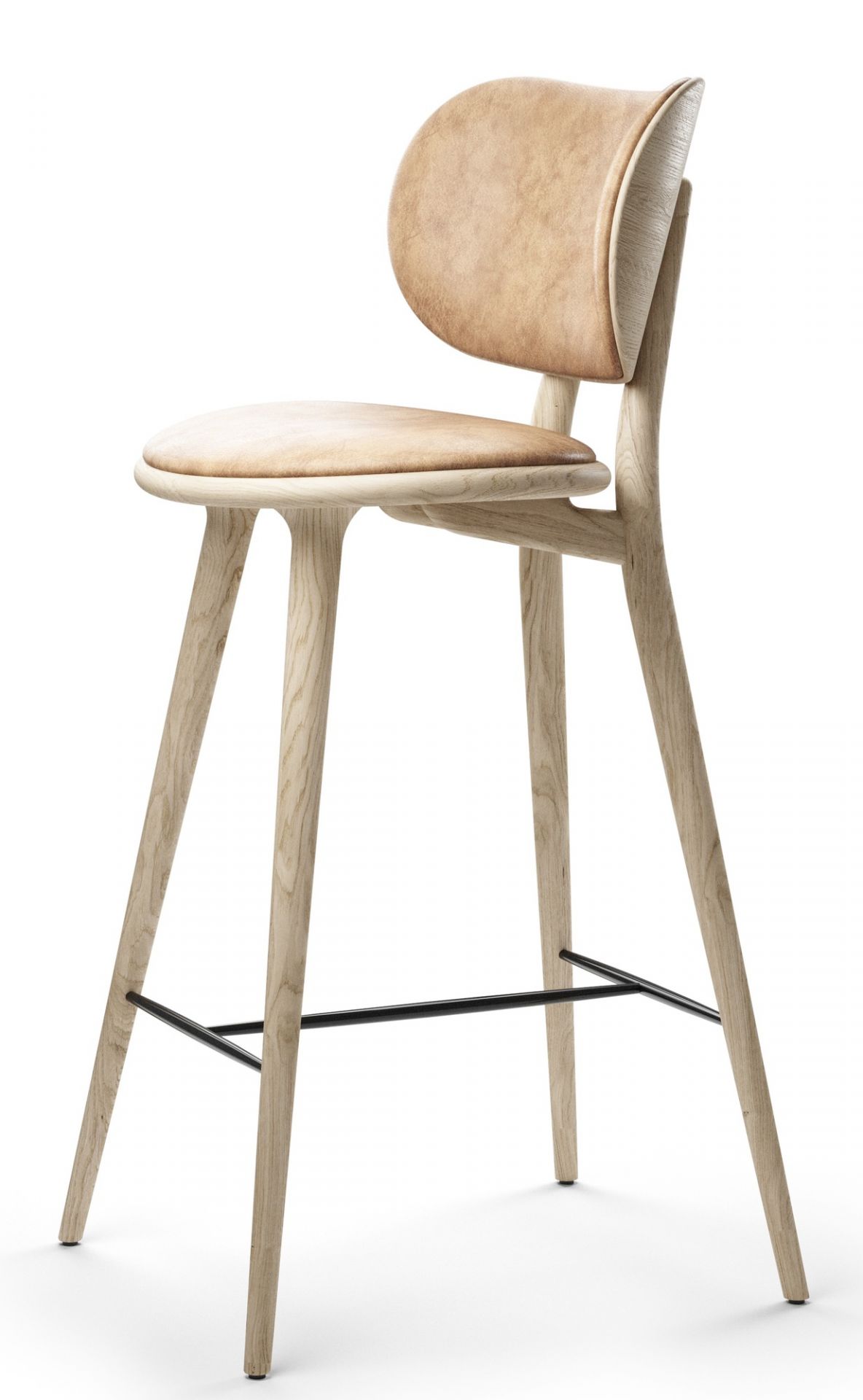 High Stool Backrest Tabouret de bar Mater Chêne mat - naturel H 74 | L 46 x P 38 x H 102 x SH 74 ...